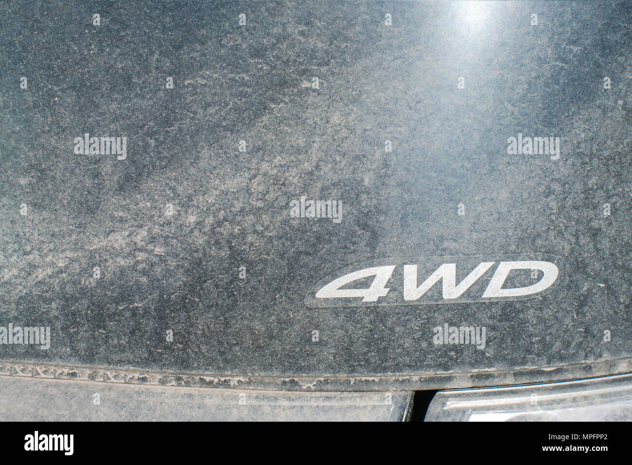 4WD sign on a very dirty car. off-road vehicle concept Stock Photo - Alamy