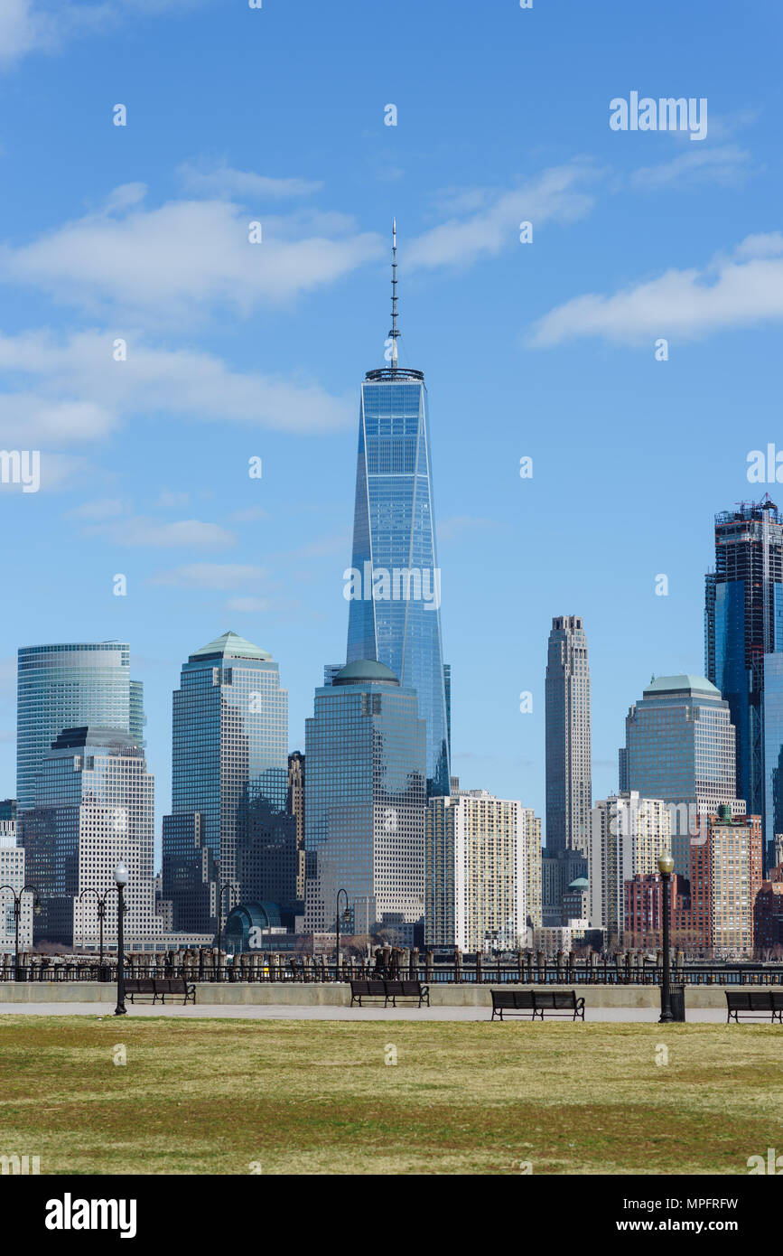 Manhattan view from Liberty State Park, Jersey City, NJ. One World ...