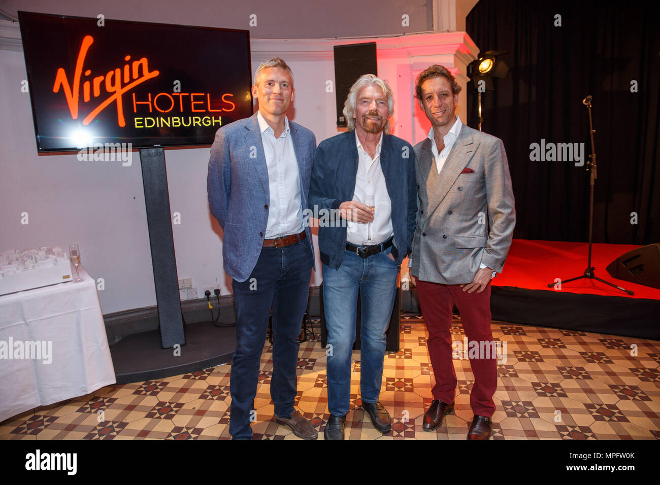 Mark Valentine, Sir Richard Branson and Luigi Gatti Bonati during the Virgin Hotels ...
