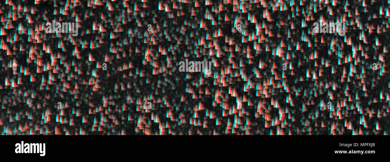 Simulated rain glitch effect in 3D movie colors red white and cyan on a ...