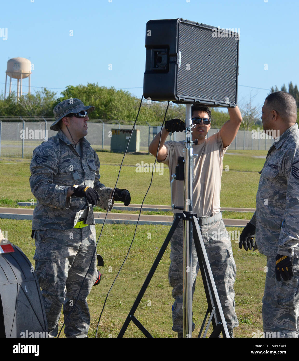 Westover reservists set up the Patriot Sands Giant Voice. From left to ...