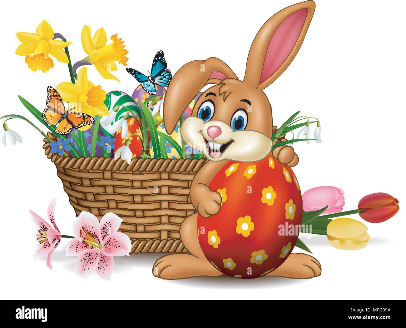 Cartoon Easter Bunny With Eggs