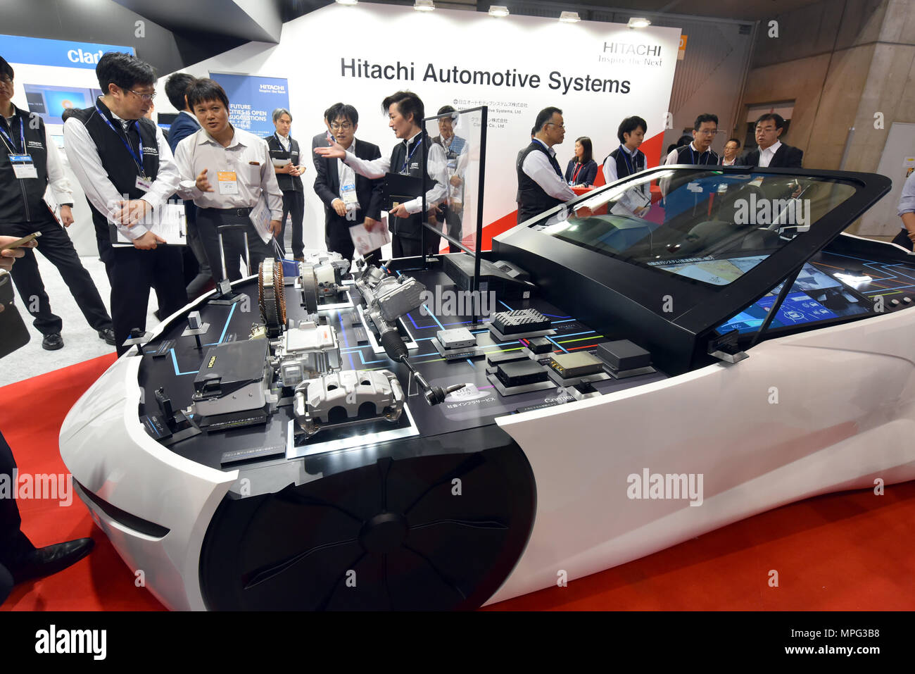 Yokohama Japan. 23rd May 2018. The Automotive Engineering Exposition 2018 opens in Yokohama south of Tokyo on Wednesday May 23 2018. Exhibitors ranging from four two wheel automobile manufacturers to ...