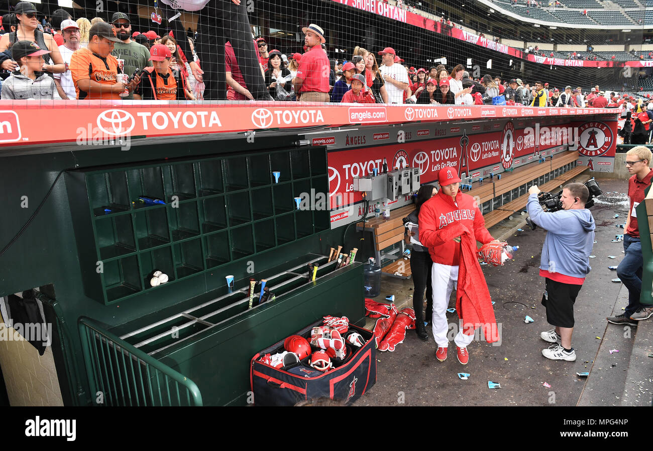Los Angeles Angels starting pitcher Shohei Ohtani in the dugout after ...
