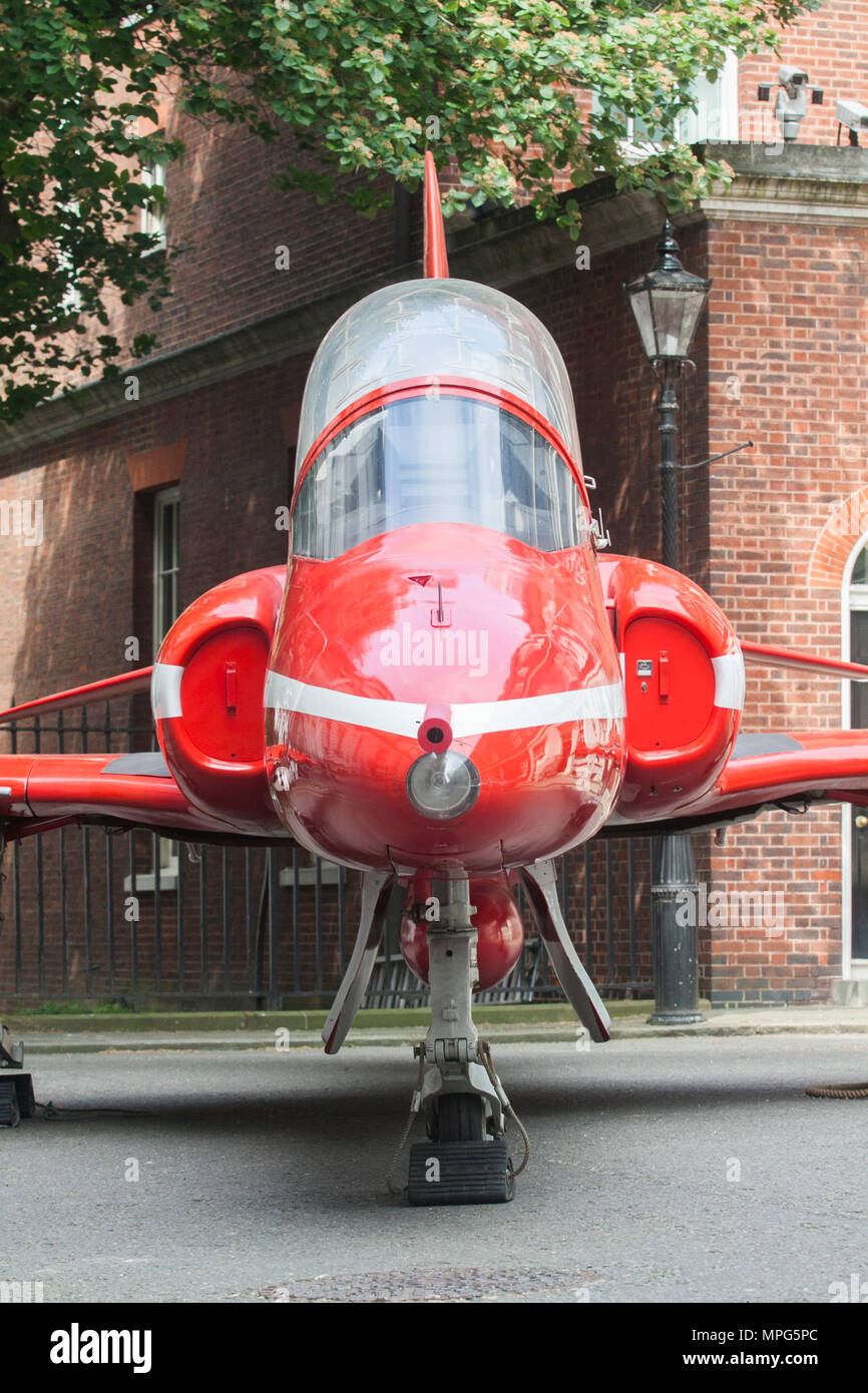 London UK. 23rd May 2018. A replica Red Arrows Hawk airplane used for ...