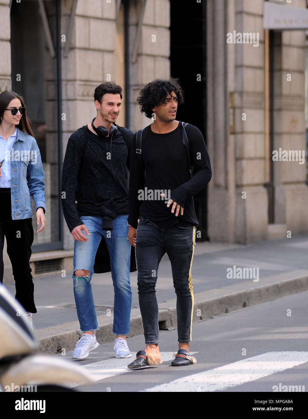 Milan, Akash Kumar walking downtown with friends Akash Kumar, 26-year-old Indio-Brazilian model ...
