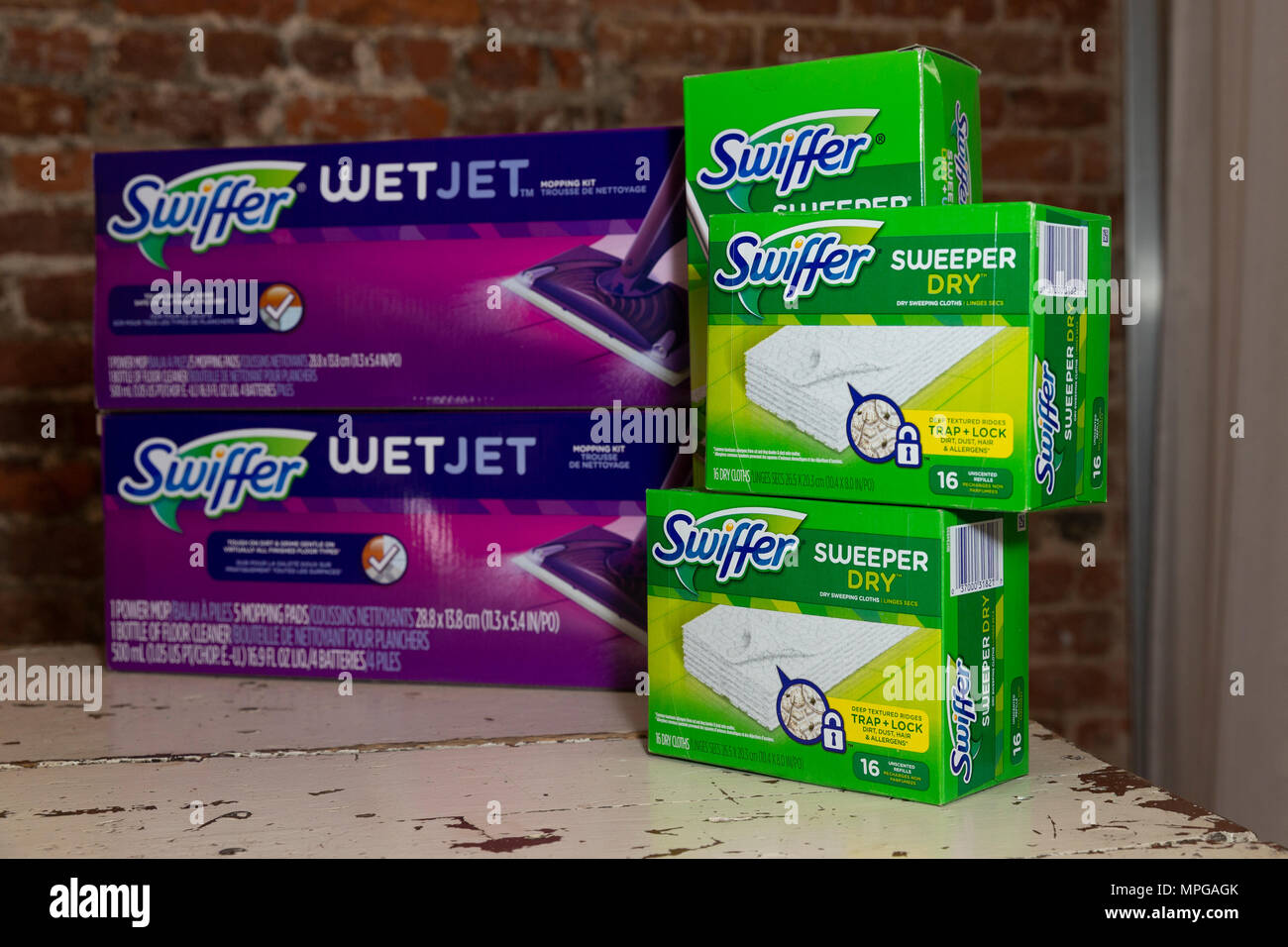 New York, NY - May 23, 2018: Swiffer products on display during ...