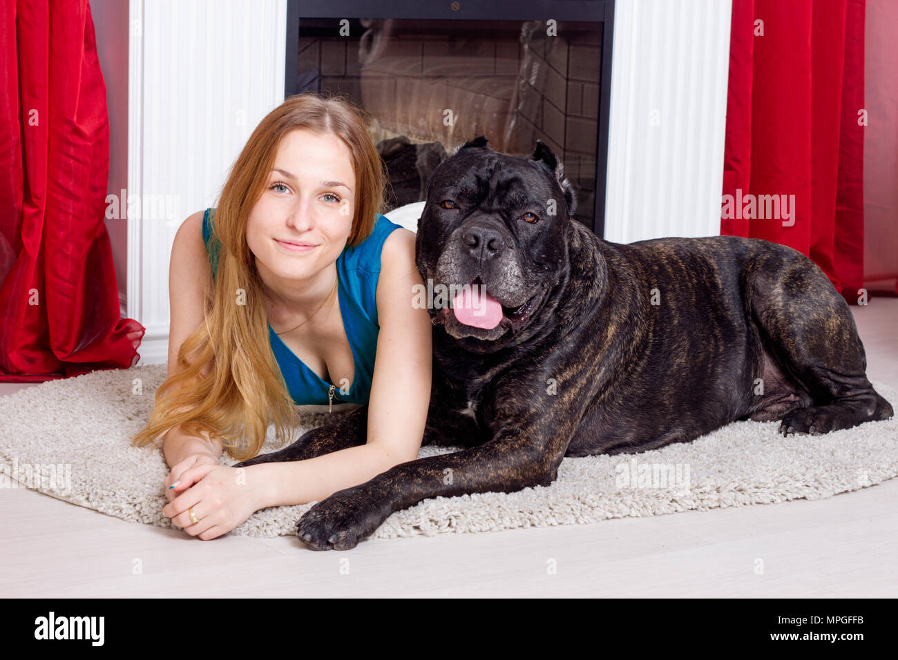 Attractive Girl White Big Dog High Resolution Stock Photography and ...