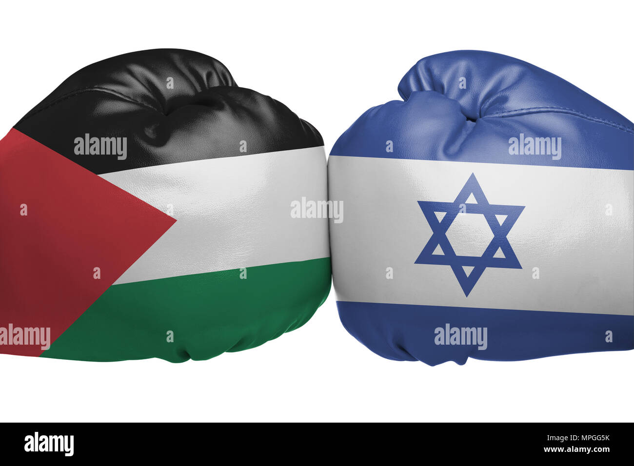 Close up of boxing gloves with Israel and State of Palestine flag ...