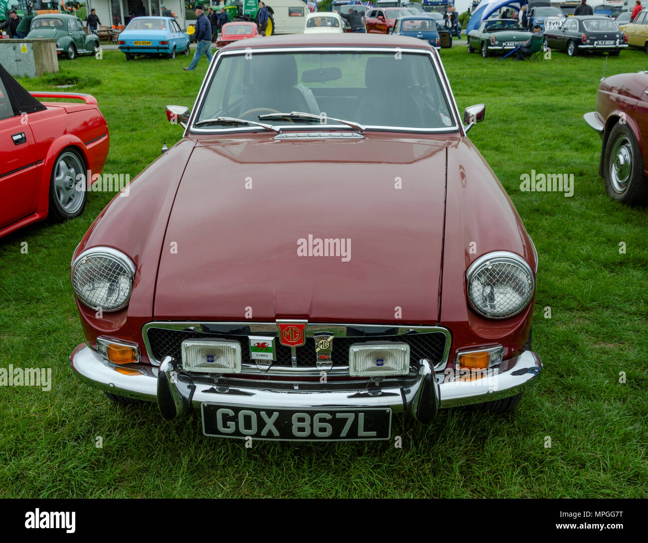 Anglesey, UK: Feb 20, 2018: Red 1971 MGBG GT on display at the Anglesey ...