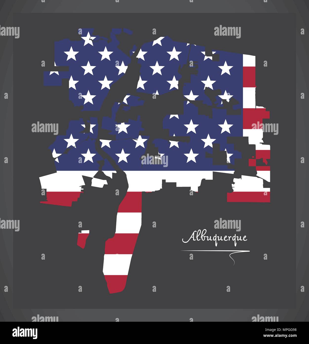Albuquerque New Mexico map with American national flag illustration ...