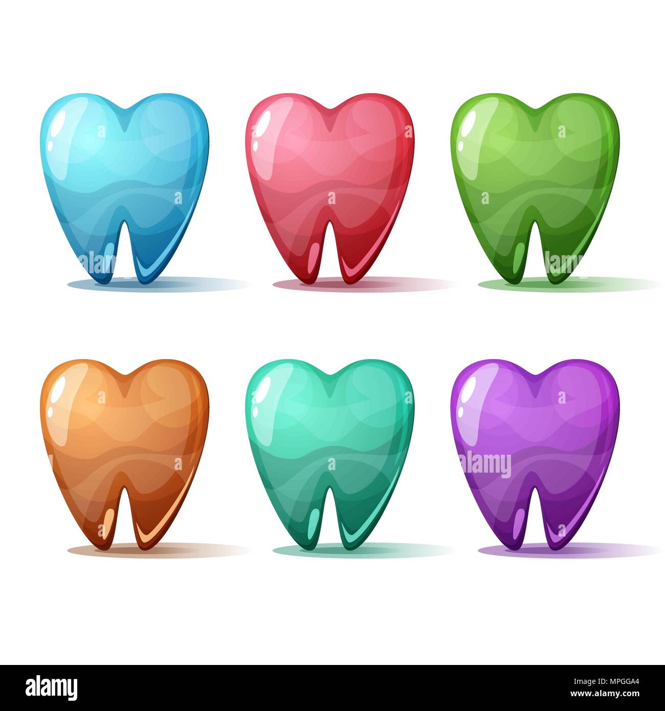 Cartoon set tooth. Blue, red, pink, green, blue Stock Vector Image ...