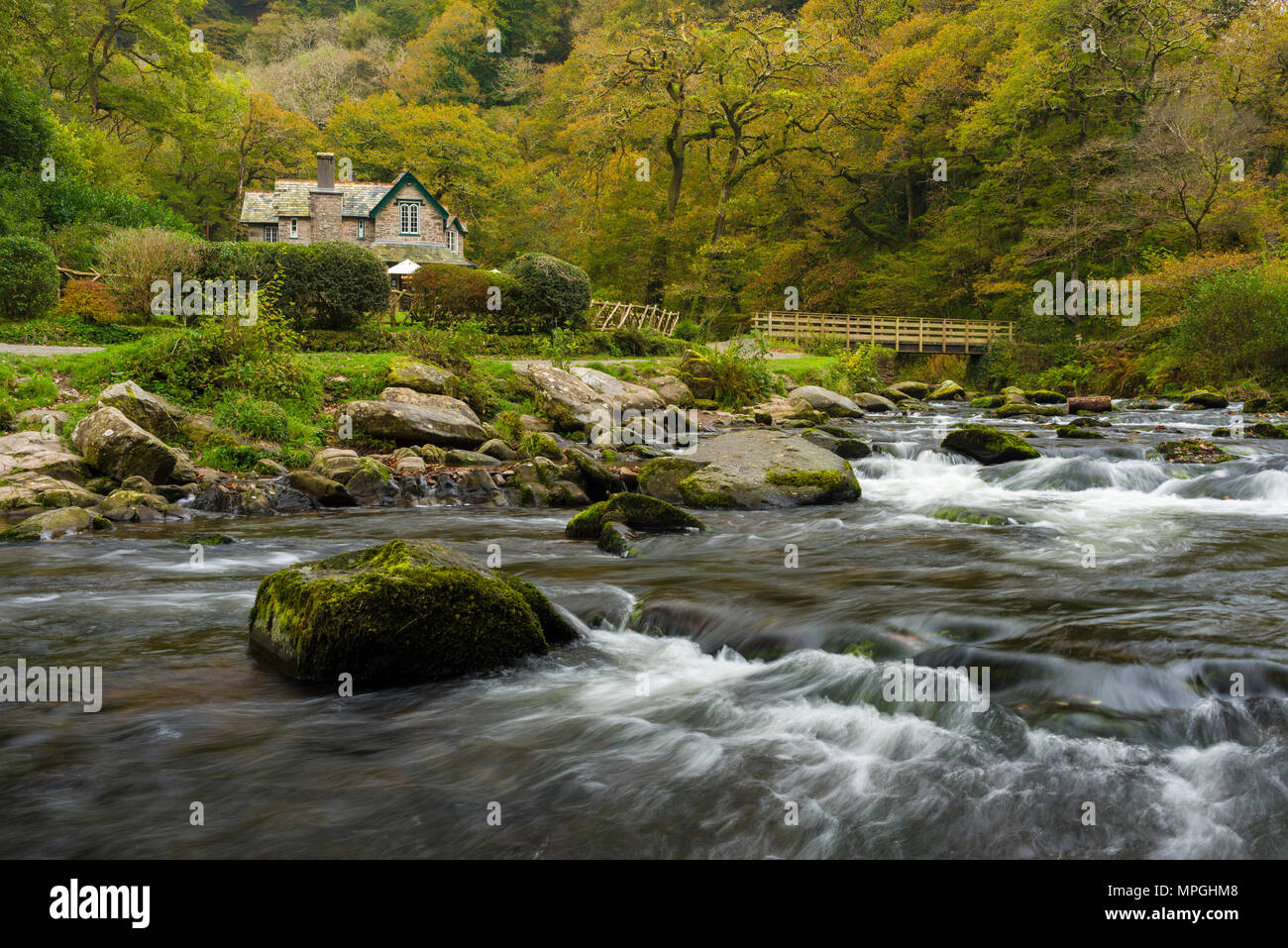 Autumn at Watersmeet in Exmoor National Park, Devon, England Stock ...