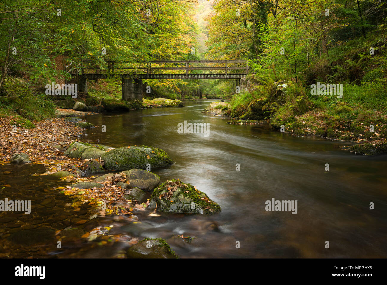 Ash Bridge over the East Lyn River in Exmoor National Park, Devon ...