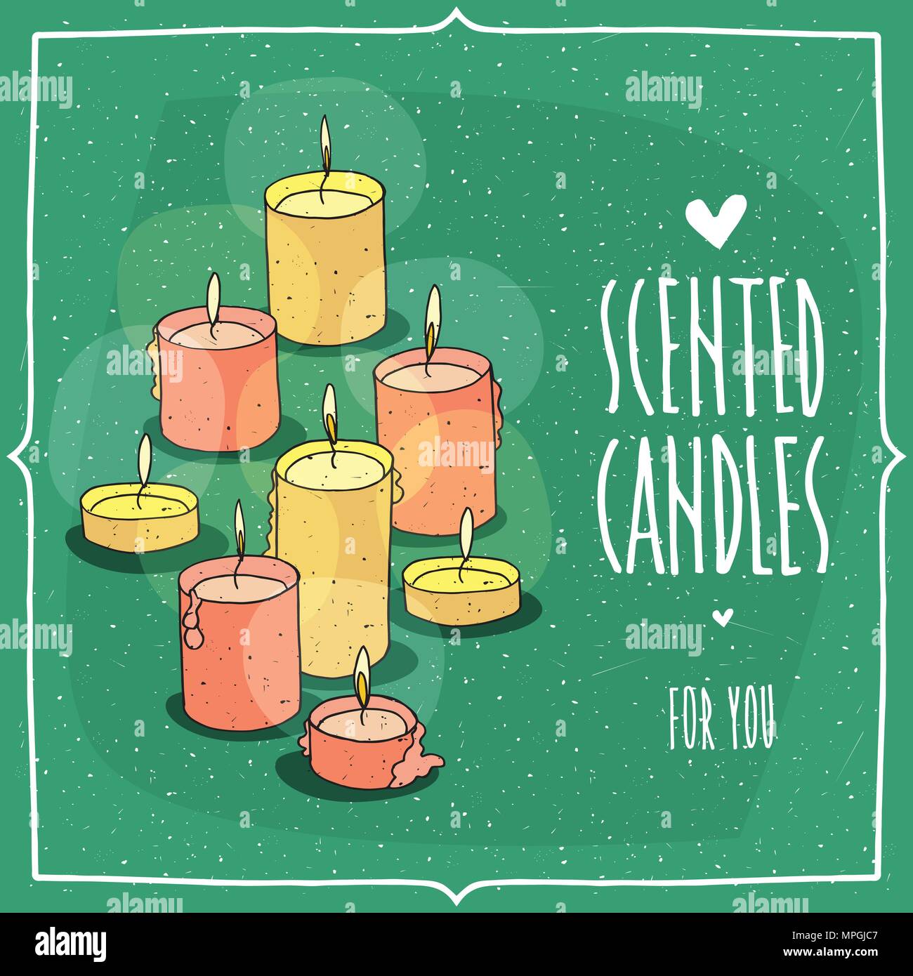 Composition with soft pink and soft yellow burning candles. Isolated ...
