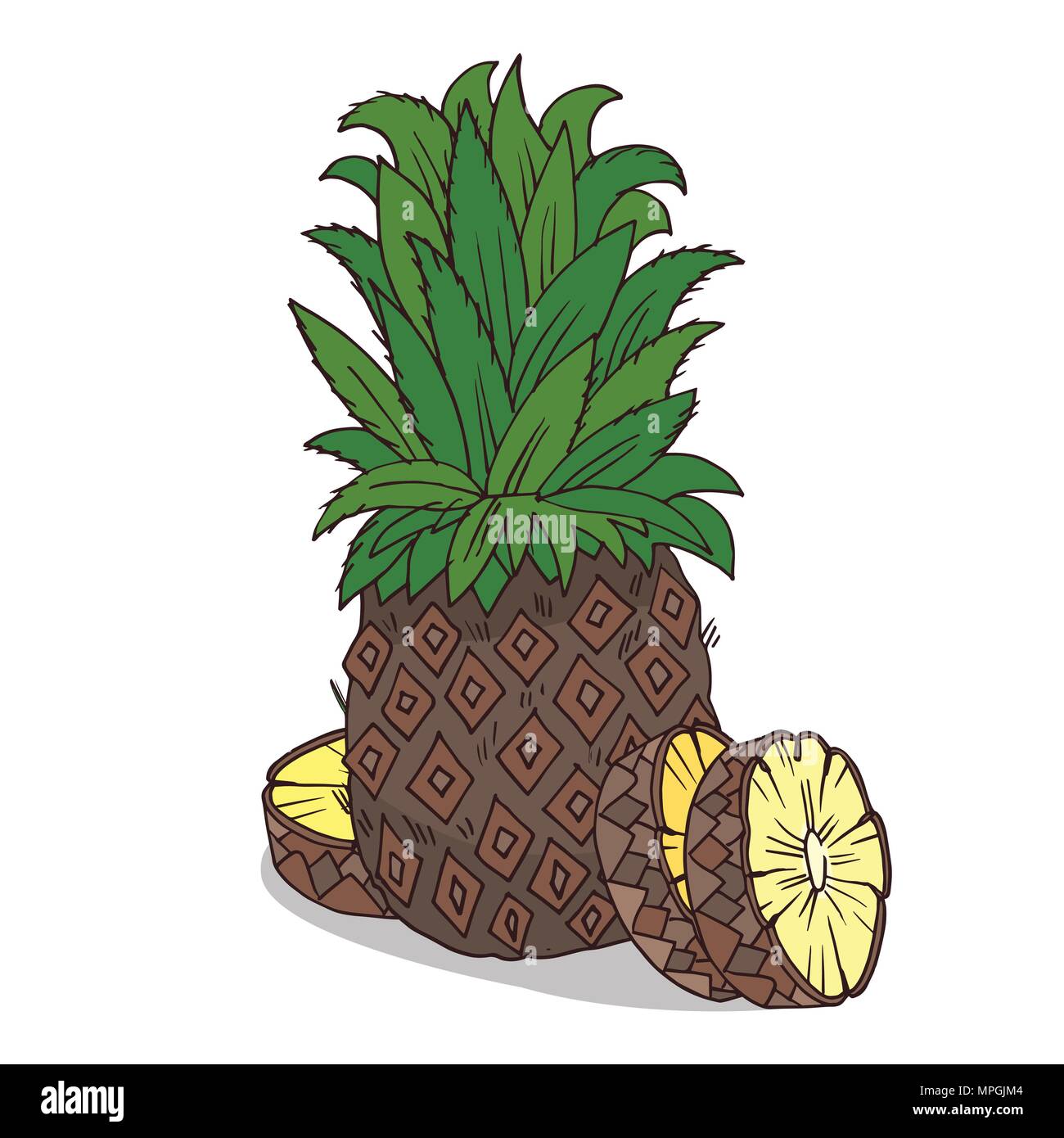 Isolate ripe ananas fruit on white background. Close up clipart with ...