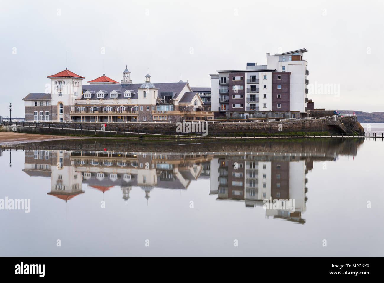 Knightstone Island reflected in the Marine Lake at Weston-super-Mare ...