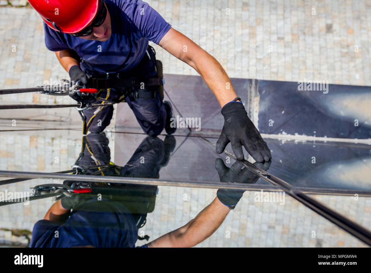 Closeup view on smears silicone on joints between windows with ...