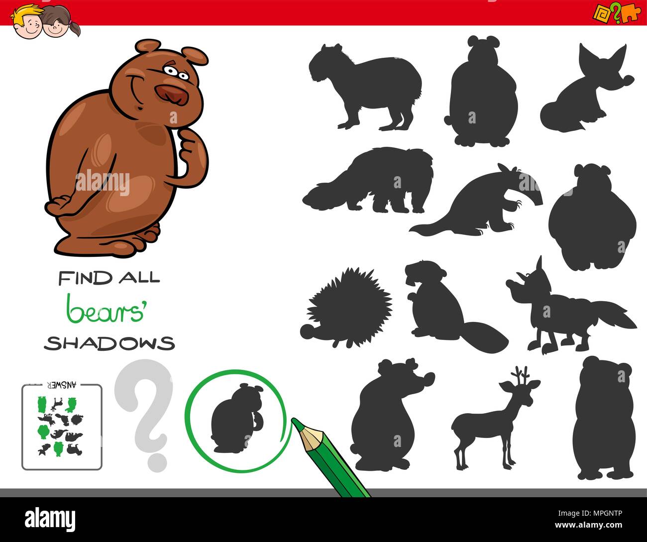 Cartoon Illustration of Finding All Bears Shadows Educational Activity ...