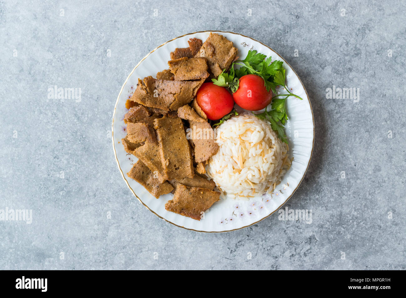 Turkish Kebab Doner with Rice Pilav (Pilaf) and Salad / Tofu Meat Food ...