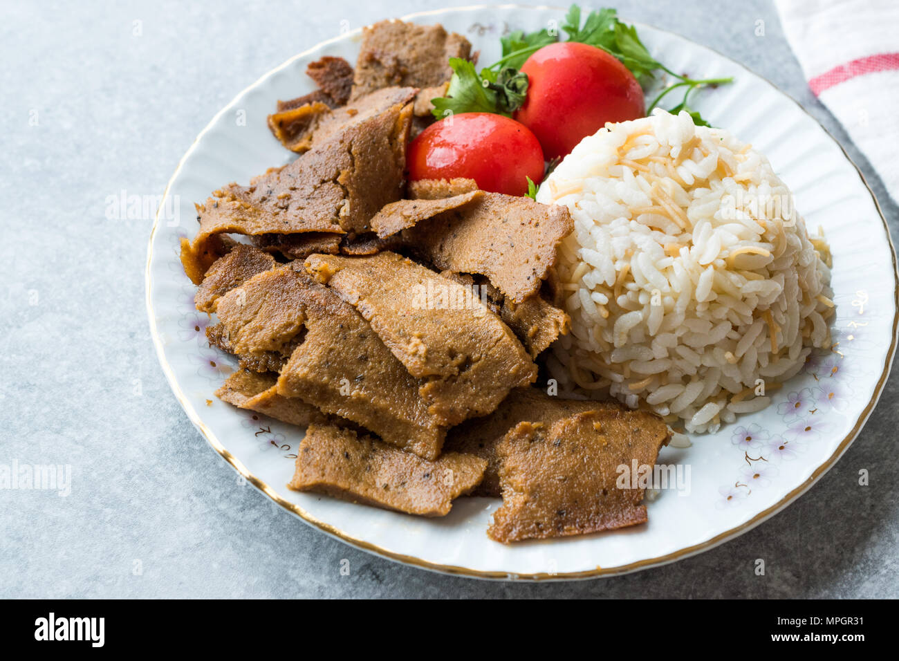 Turkish Kebab Doner with Rice Pilav (Pilaf) and Salad / Tofu Meat Food ...