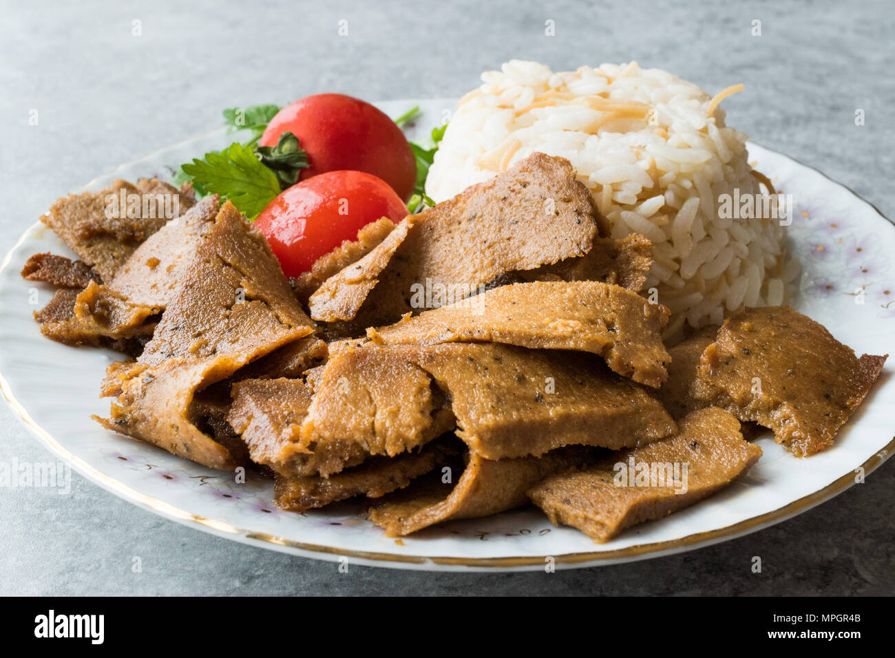 Turkish Kebab Doner with Rice Pilav (Pilaf) and Salad / Tofu Meat Food ...