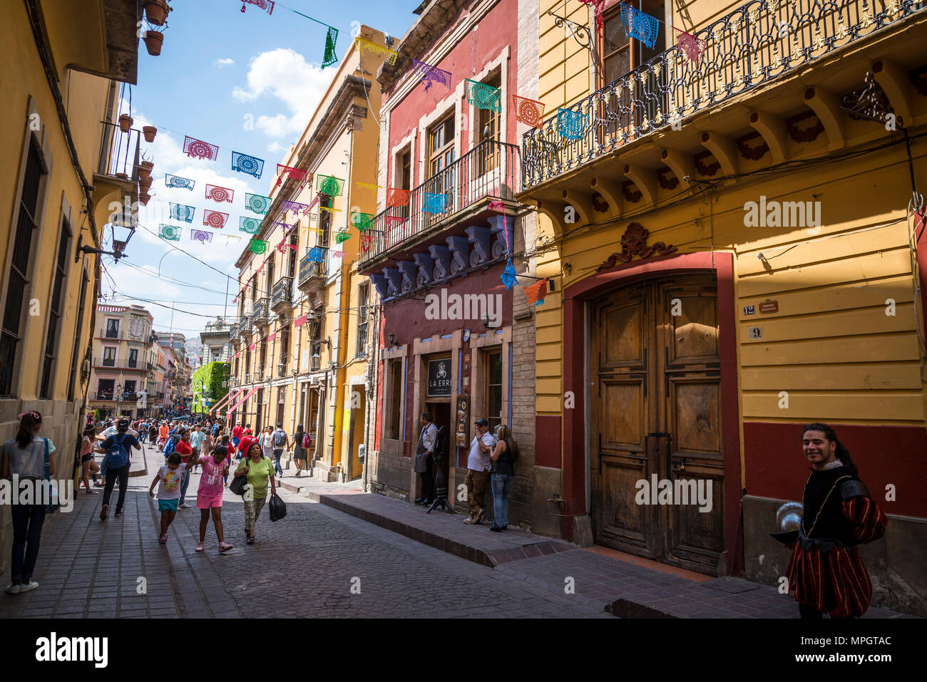 Colourful street in the historic centre, Guanajuato, city in Central ...