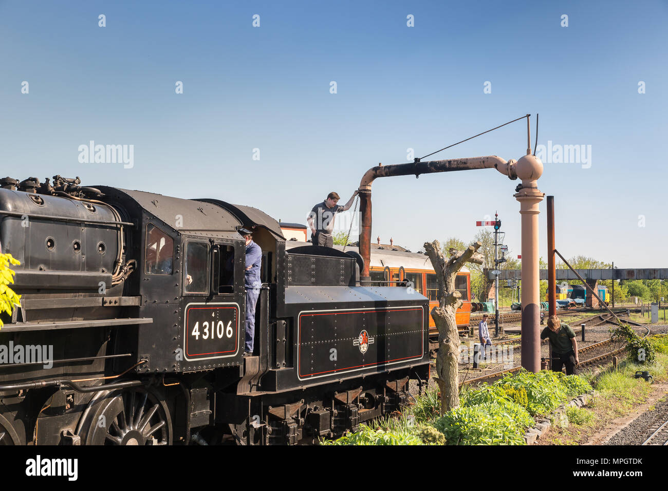 Vintage UK steam locomotive 43106 in the sidings, Kidderminster Severn ...