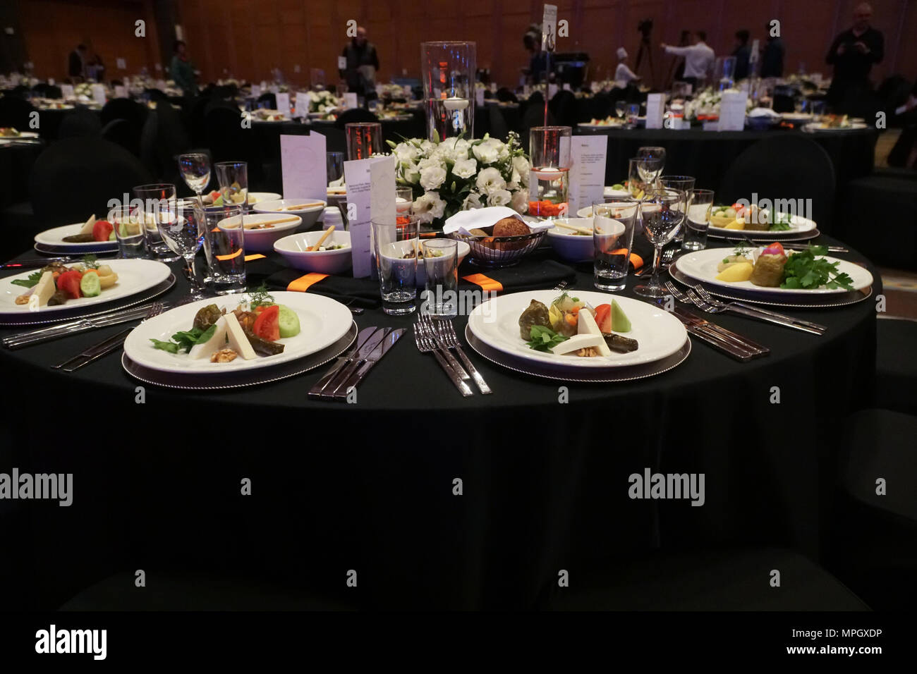 a wonderfully designed wedding room and dining tables or gala concept ...