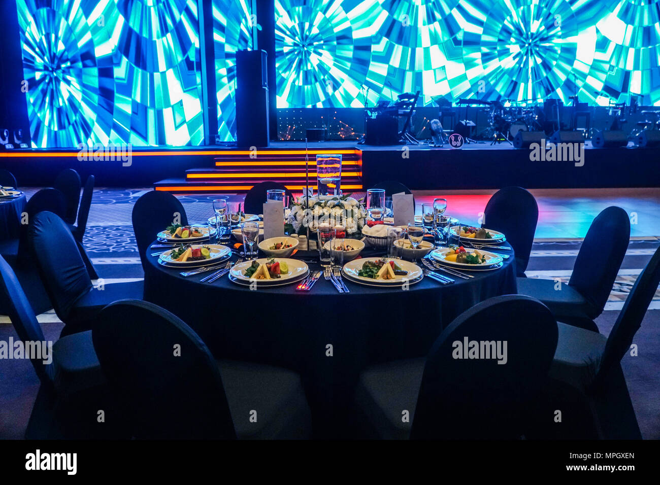 a wonderfully designed wedding room and dining tables or gala concept ...