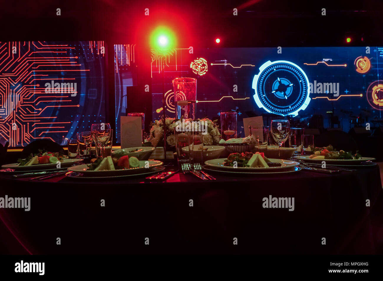 a wonderfully designed wedding room and dining tables or gala concept ...