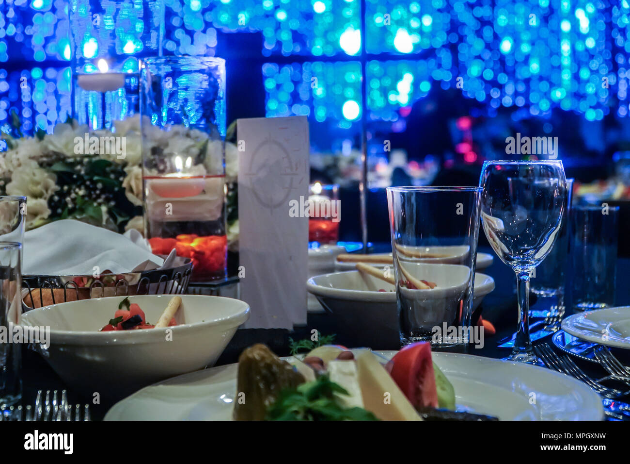 a wonderfully designed wedding room and dining tables or gala concept ...