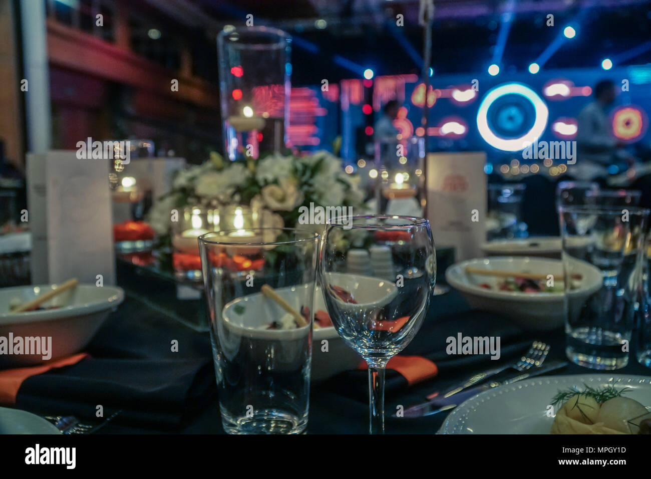 a wonderfully designed wedding room and dining tables or gala concept ...