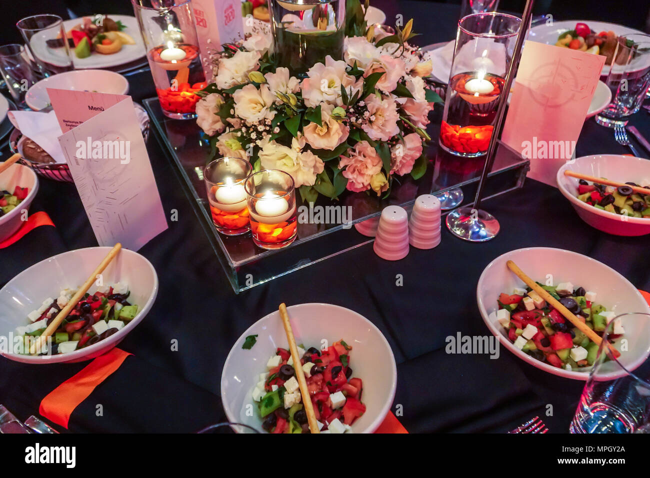 a wonderfully designed wedding room and dining tables or gala concept ...