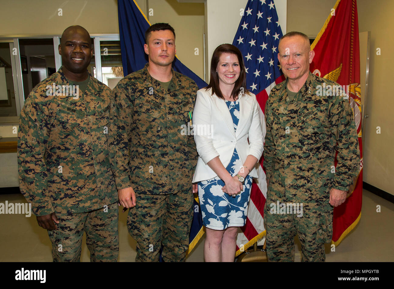 From left to right Col. Shaw, 1stLt. Theodore M. Balboni, Mrs. Brittany ...