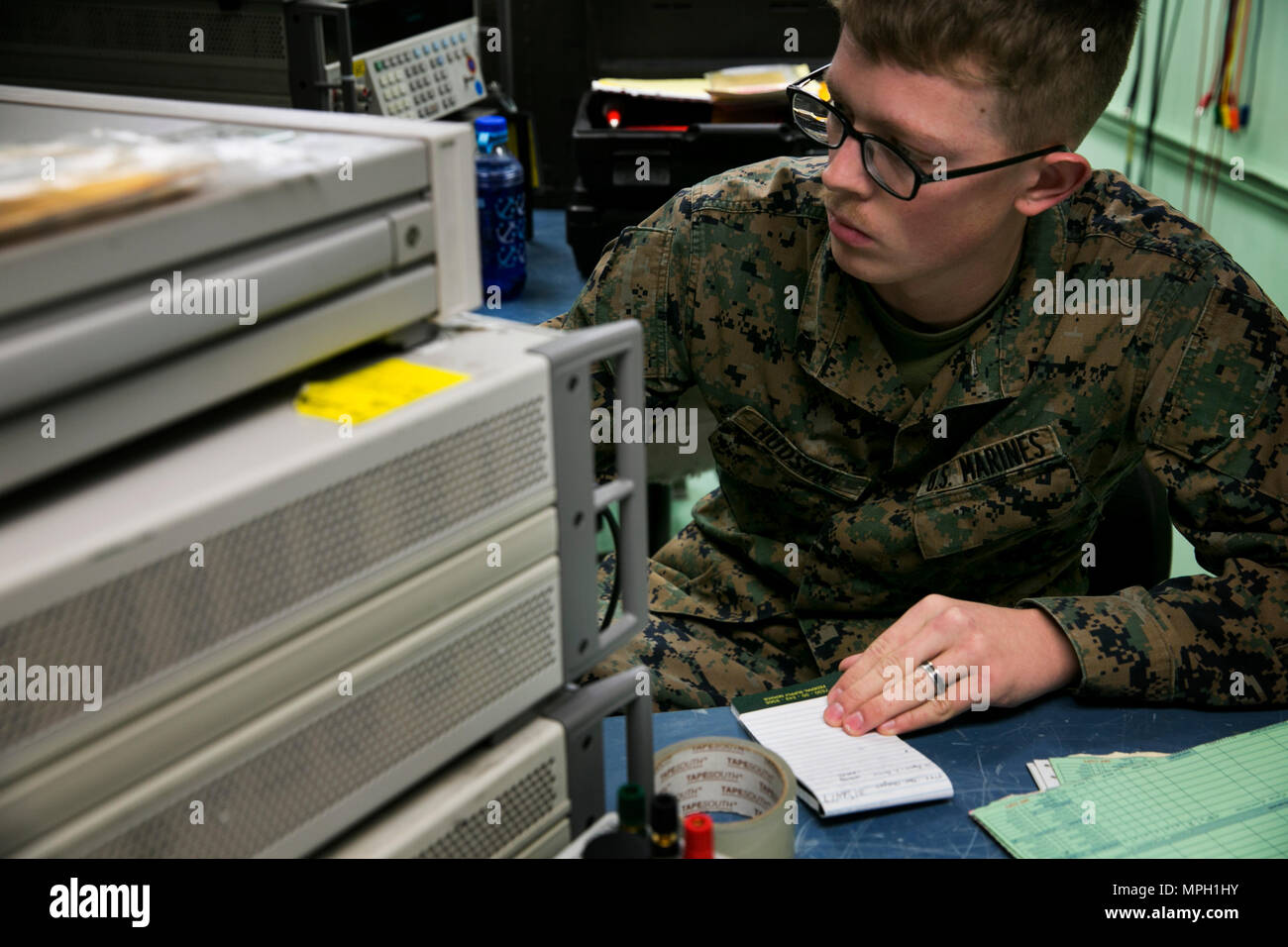Lance Cpl. Benjamin Hudson calibrates a high frequency probe at the ...