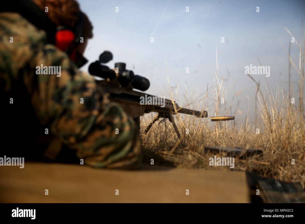 A U.S. Marine with Black Sea Rotational Force 17.1 fires the M107 SASR down range during ...