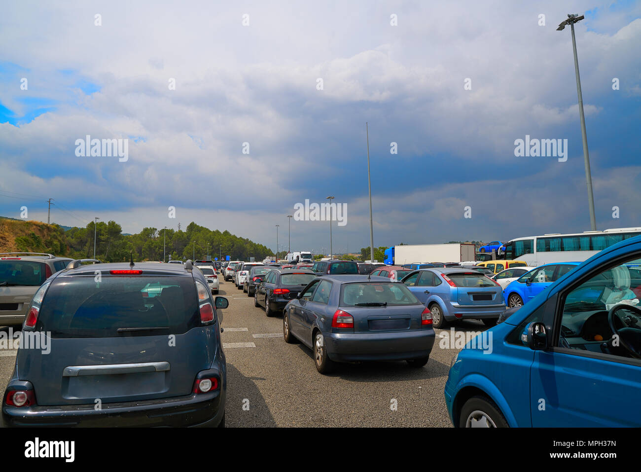 Traffic jam with stopped cars in Spain Stock Photo - Alamy