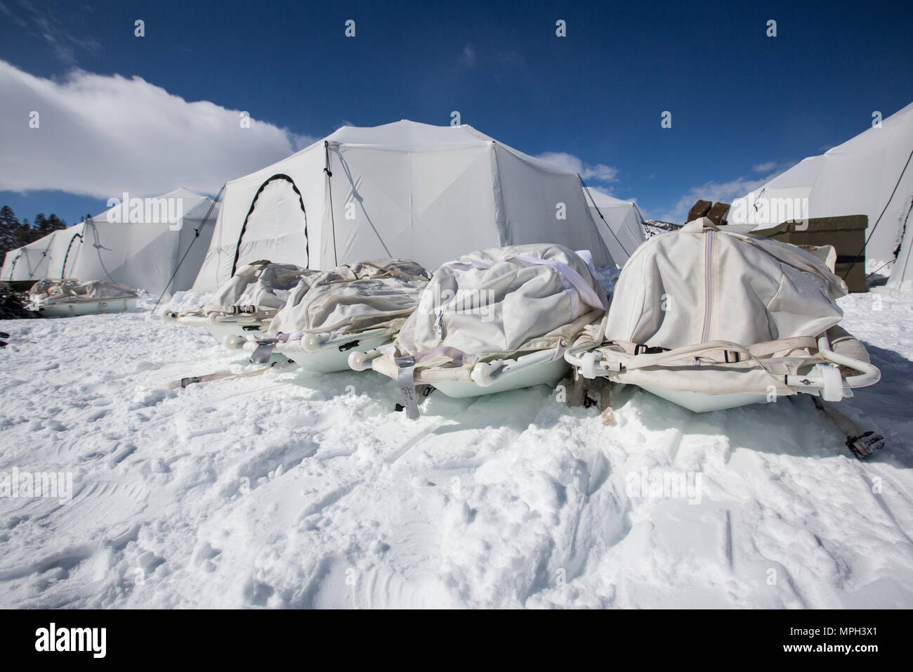 U.S. Marine Corps cold weather infantry kits are staged outside of ...