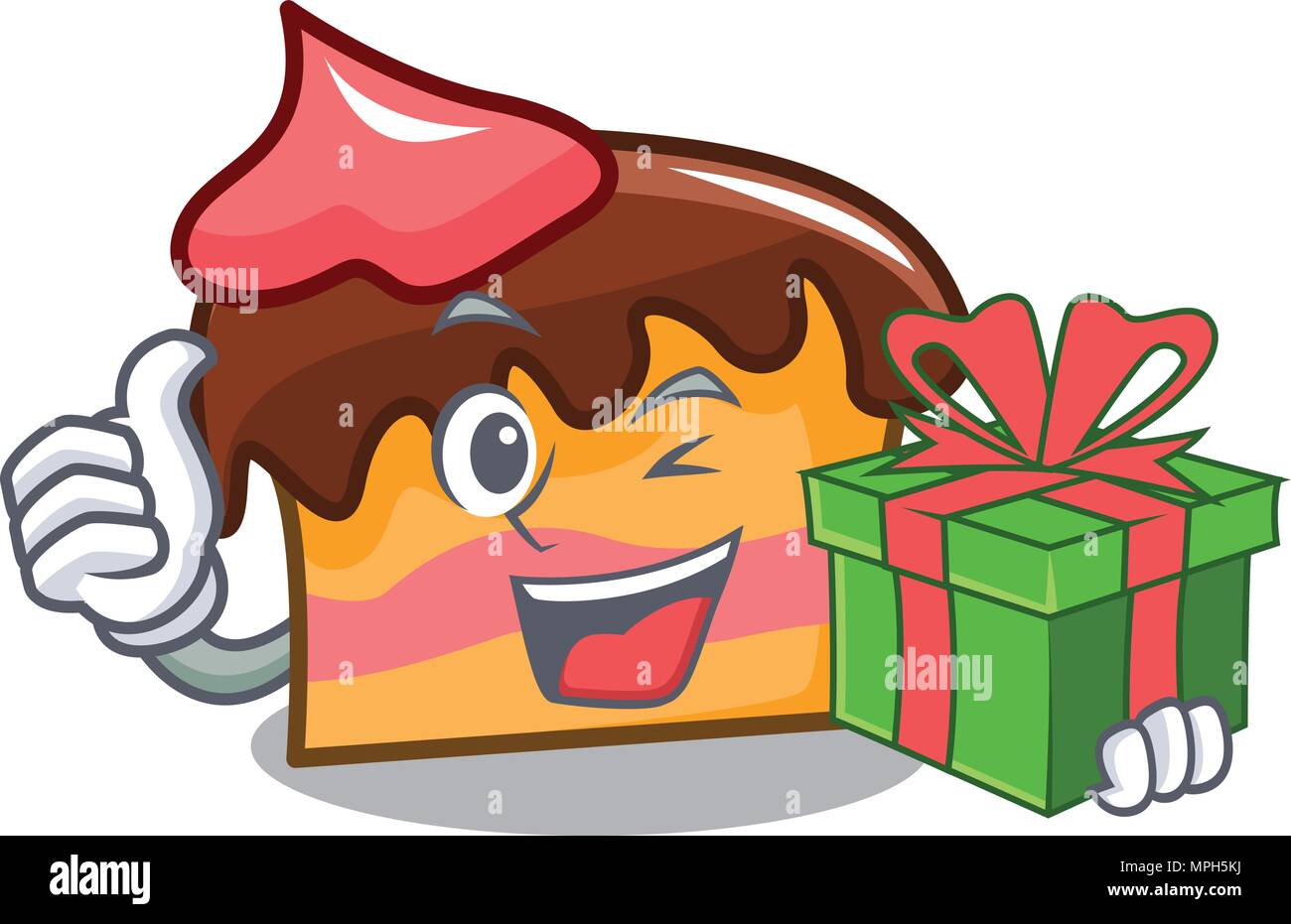 With gift sponge cake mascot cartoon Stock Vector Image & Art - Alamy