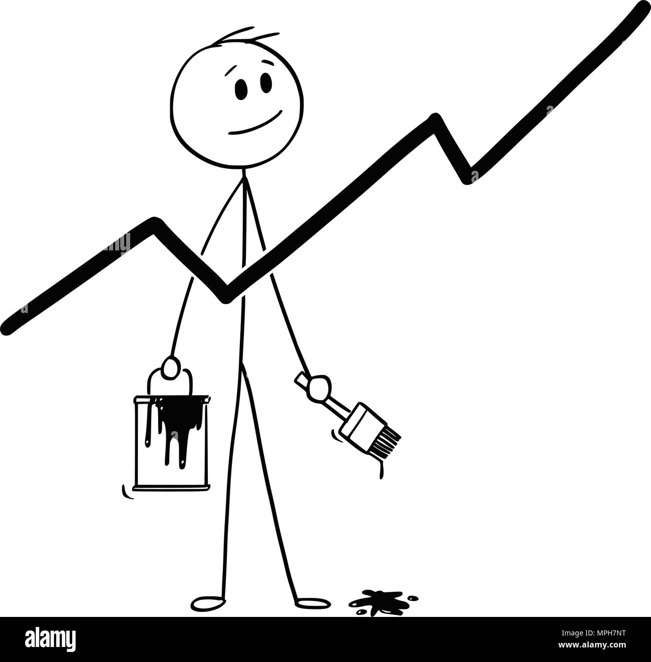 Cartoon of Businessman With Brush and Paint Can Painting Growing Chart ...