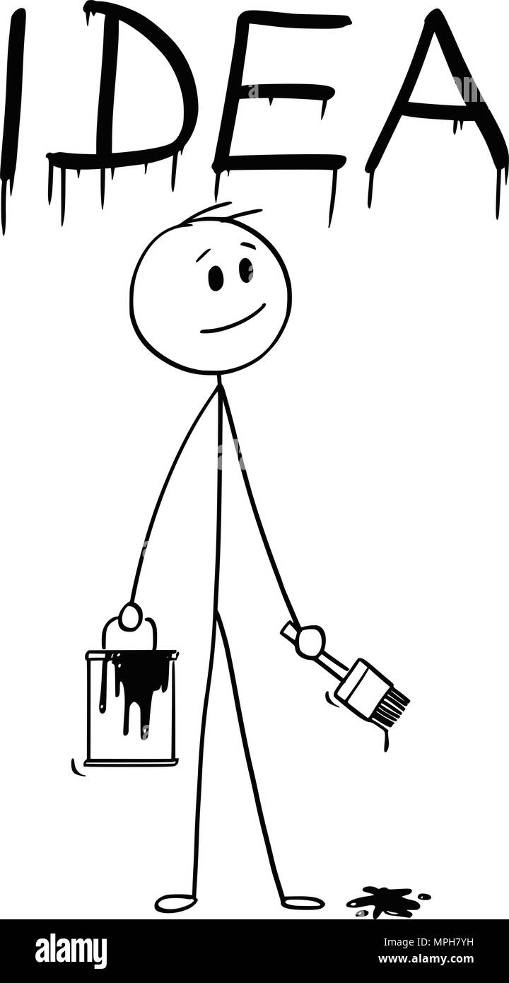 Cartoon of Businessman With Brush and Paint Can Painting the Word Idea ...