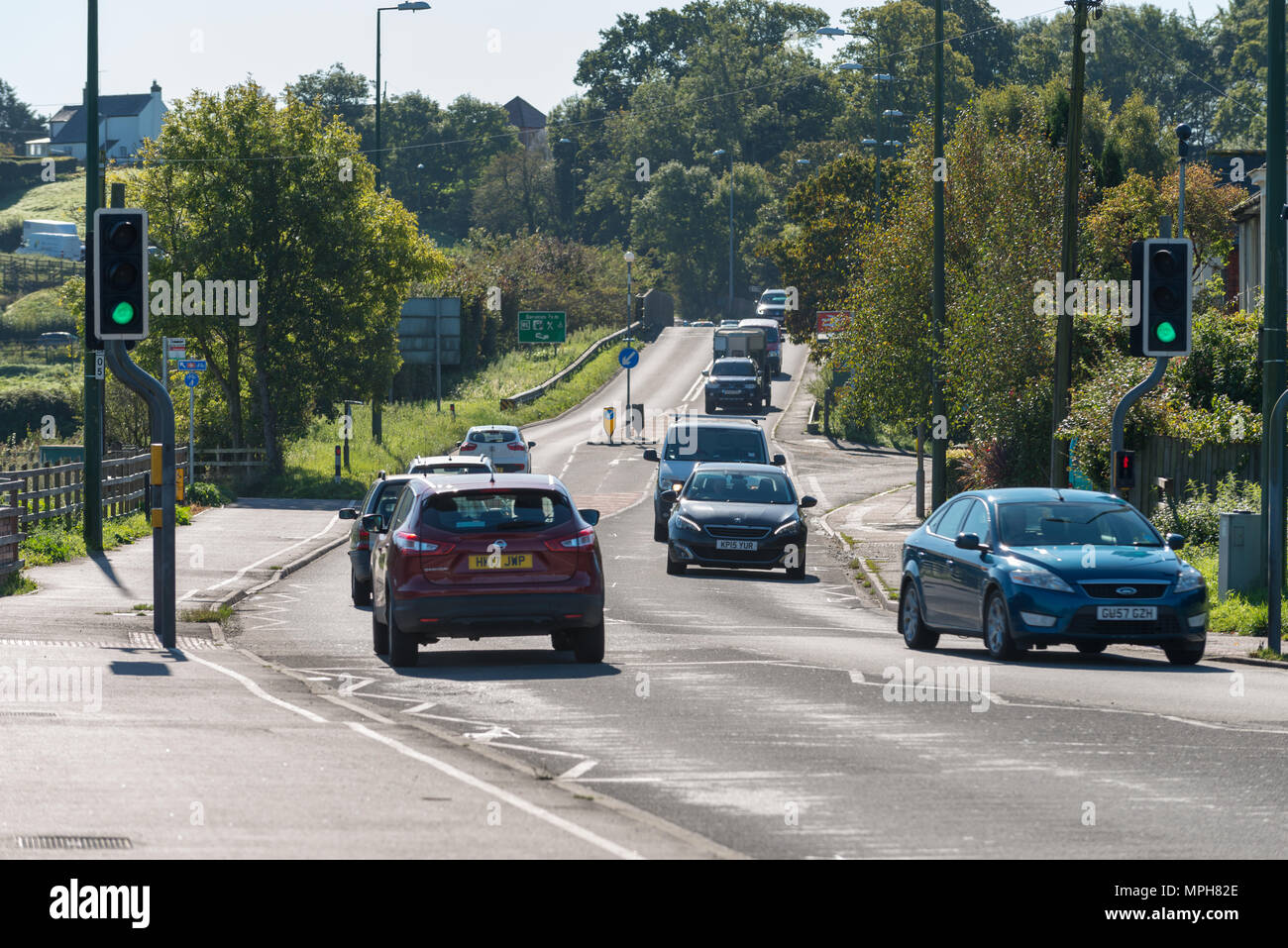 Vehicles travelling along the Arundel bypass, the A27 road, in Arundel ...