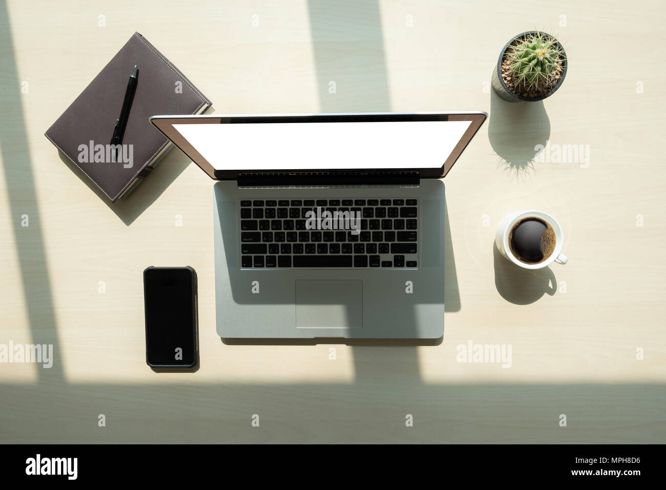 Overhead View top view man Working Desk Concept Stock Photo - Alamy