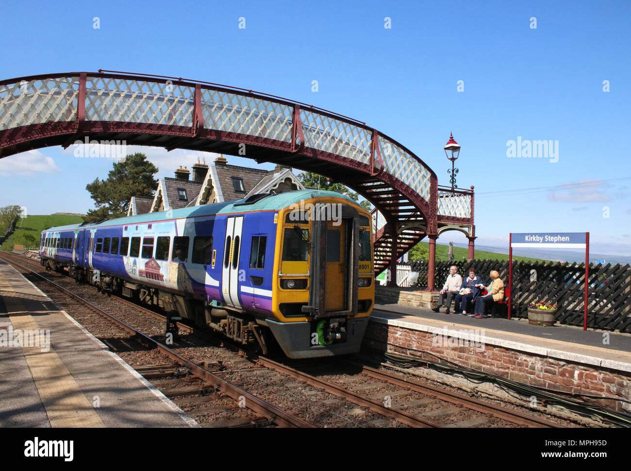 Class 158 diesel multiple unit on a passenger train in Northern livery ...