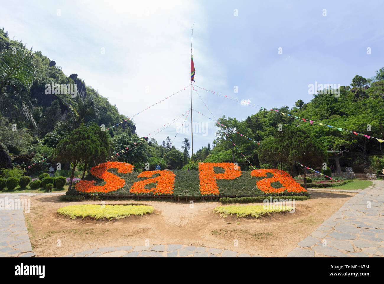 Flowers arranged to form the word Sapa, Sapa, Vietnam Stock Photo - Alamy