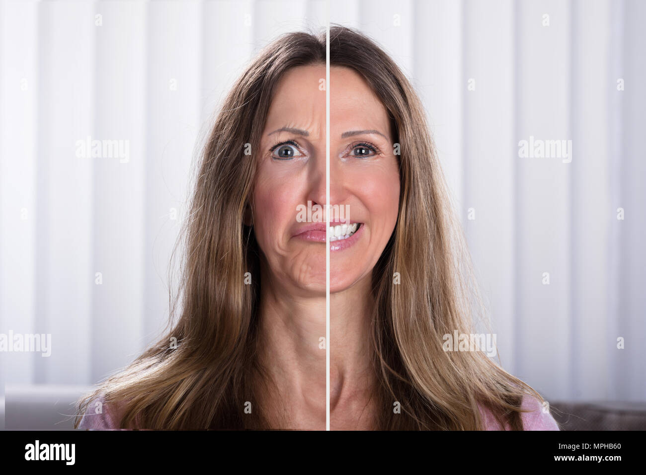 Woman happy sad expression hi-res stock photography and images - Alamy