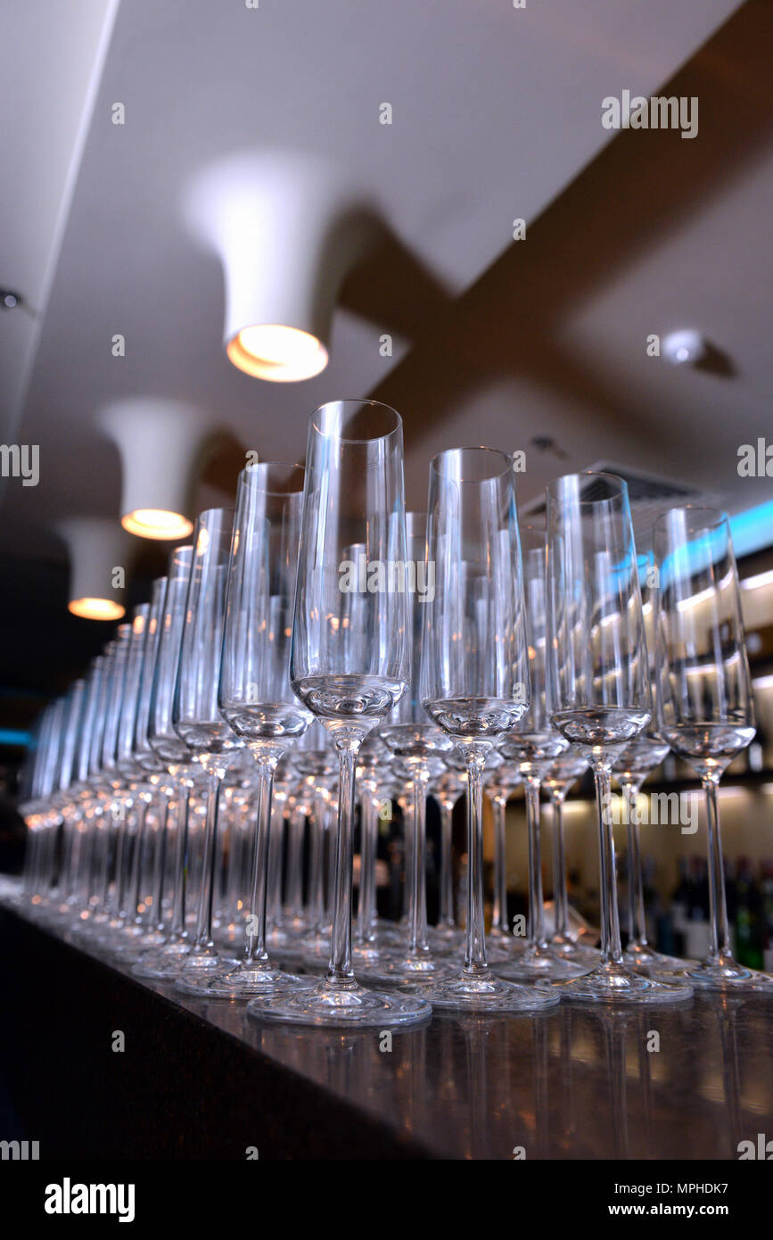 glasses on the bar in the restaurant Stock Photo - Alamy