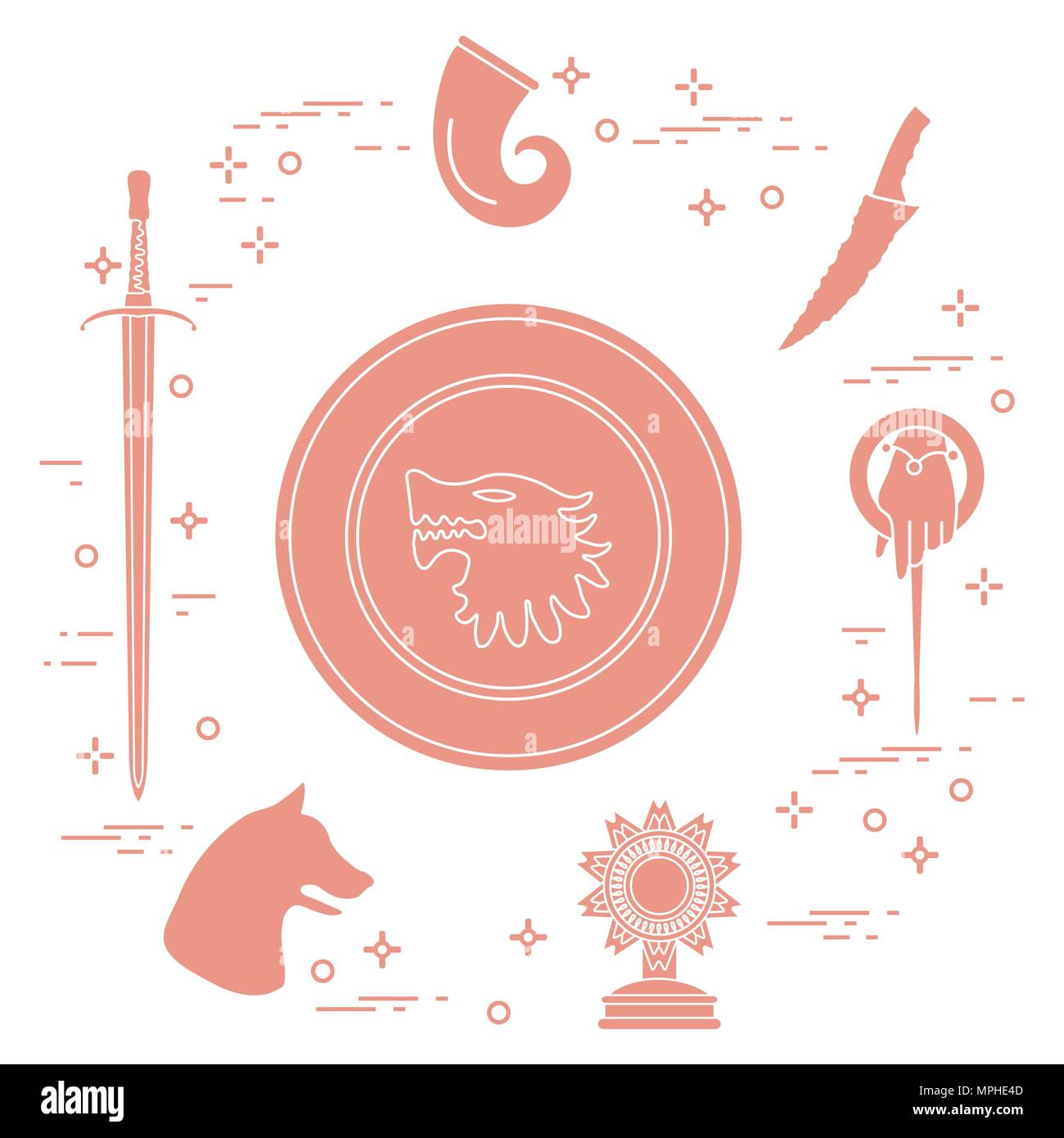 Symbols of the popular fantasy television series. Art and cinema theme ...