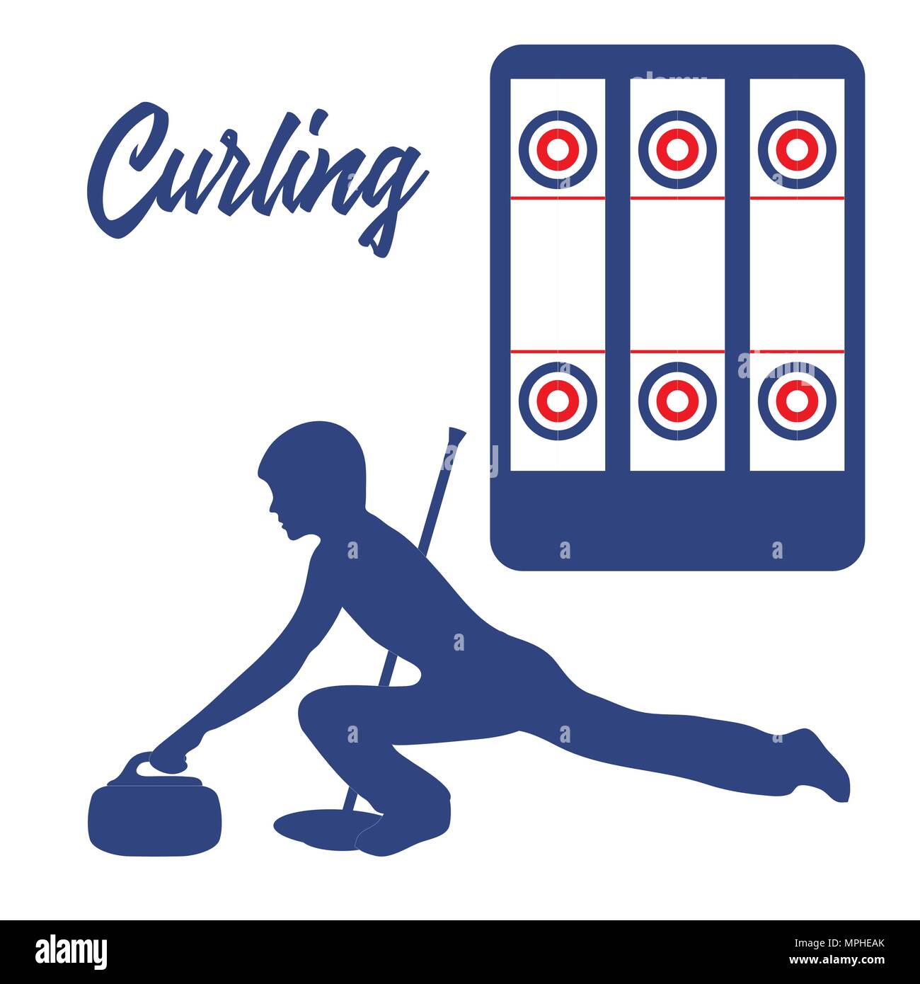 Curling sport. Playground for curling, broom, stone and athlete ...